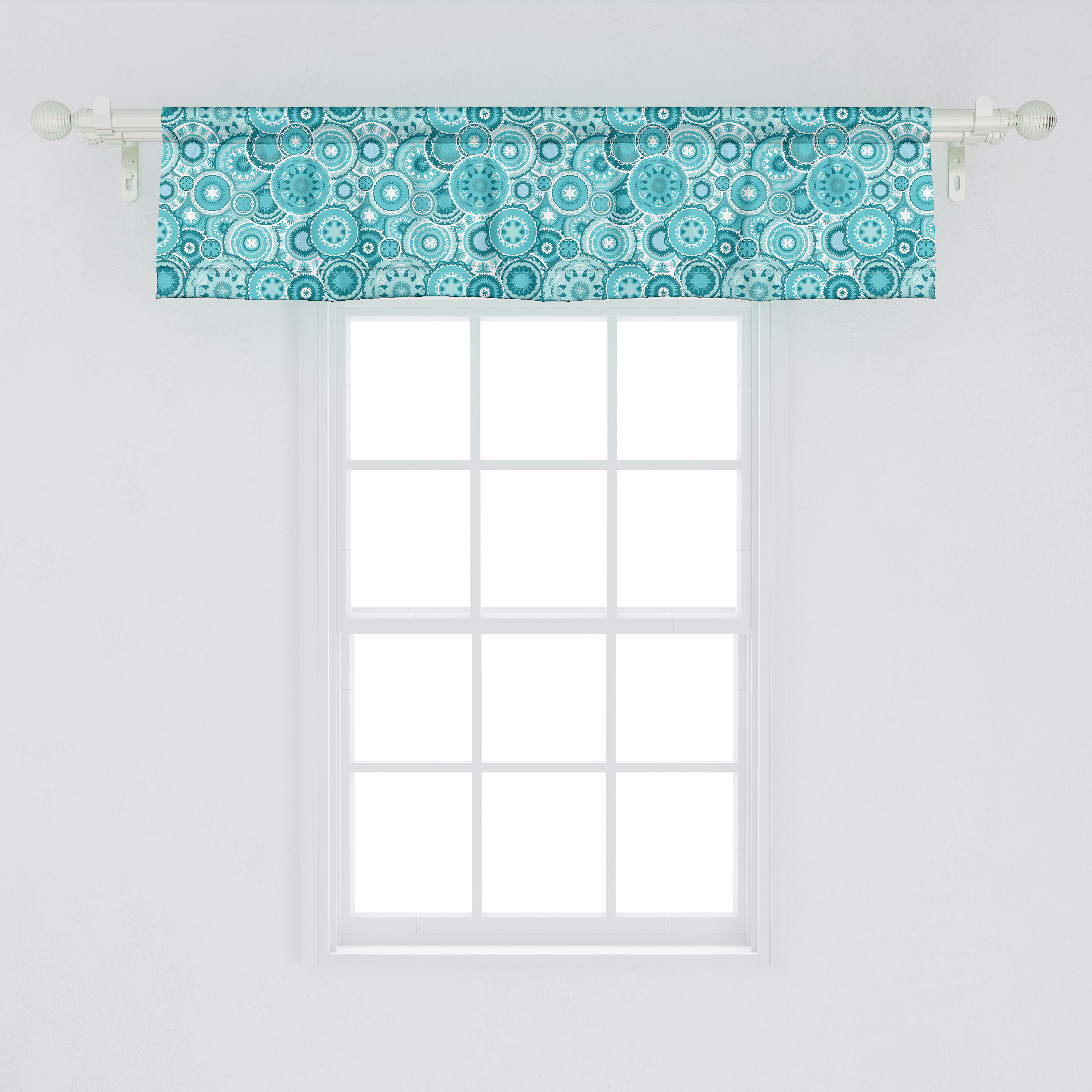 Ambesonne Aqua Valance Pack of 2 Mandala Round 54" Turquoise Teal White ...