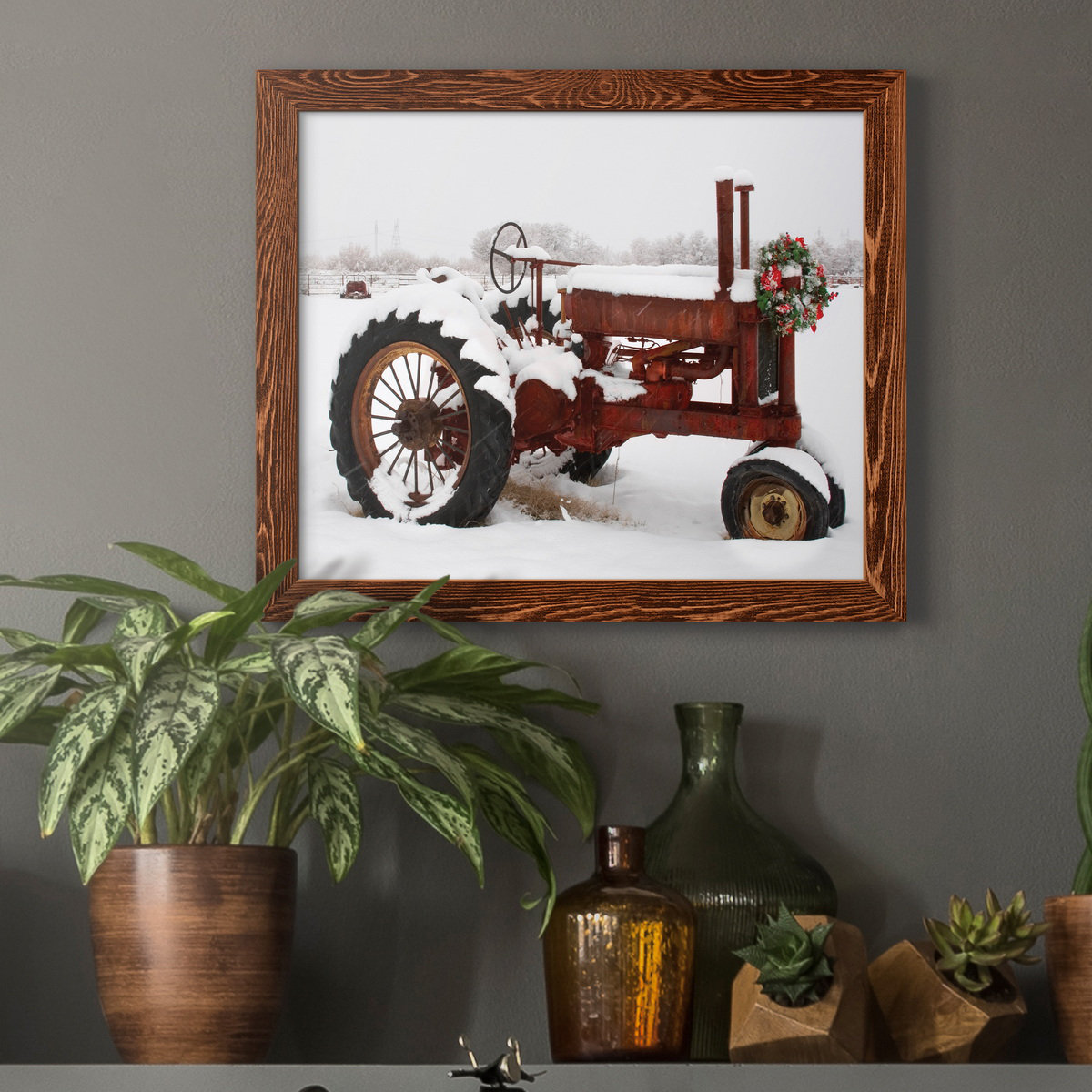 The Holiday Aisle® Christmas Tractor - Picture Frame Photograph Print ...