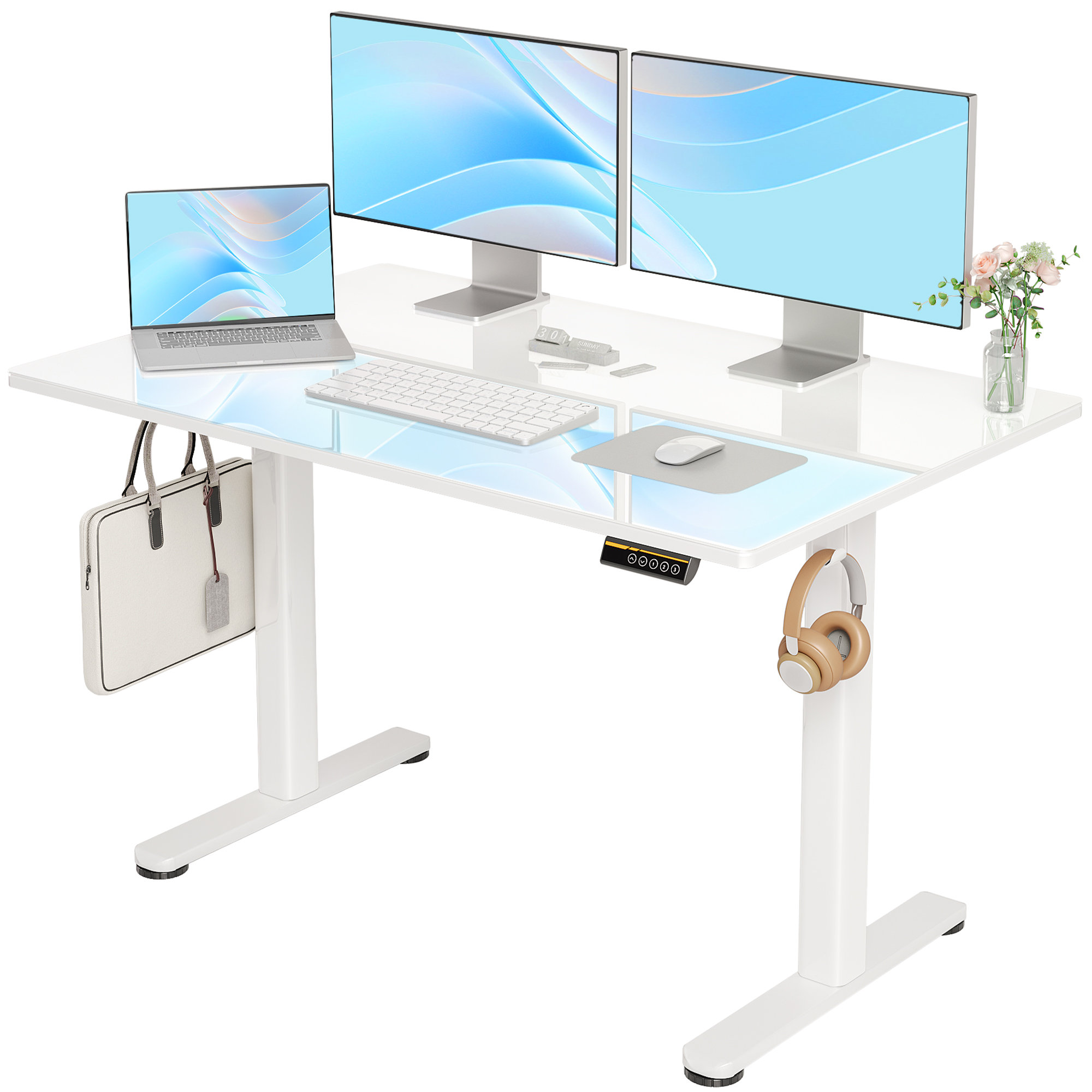 Inbox Zero Electric Height Adjustable Desk with Tabletop Writable ...