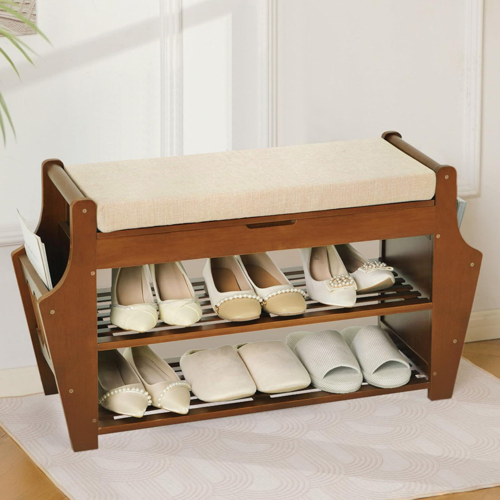 Red Barrel Studio® 2-Tier Entryway Shoe Bench with Cushion, Hidden ...