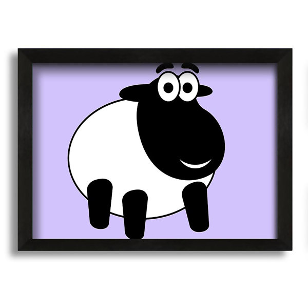 Harriet Bee Happy Cartoon Sheep Lilac Framed Print | Wayfair.co.uk