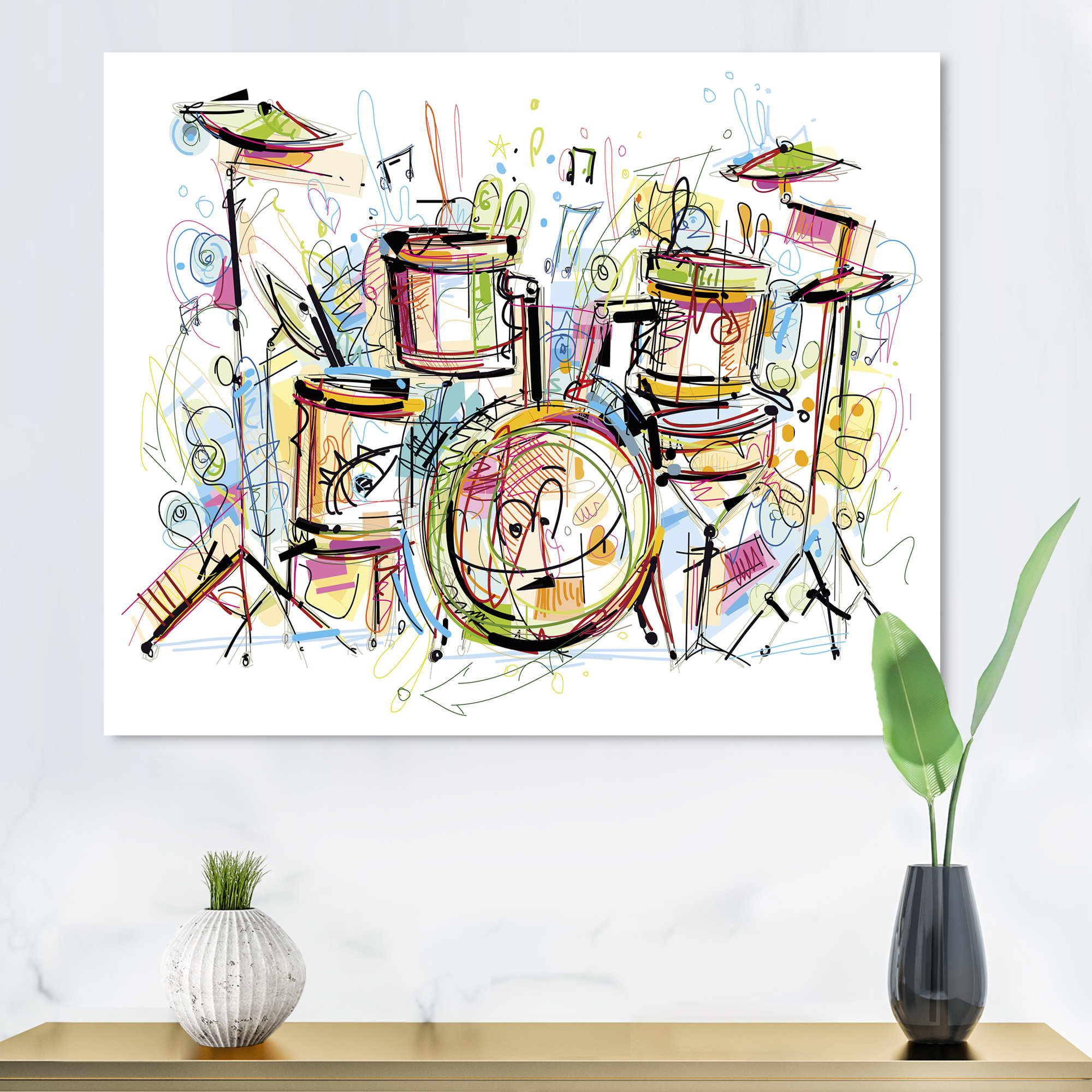 Winston Porter Music Drum Set Abstract Design - Floater Frame Print on ...