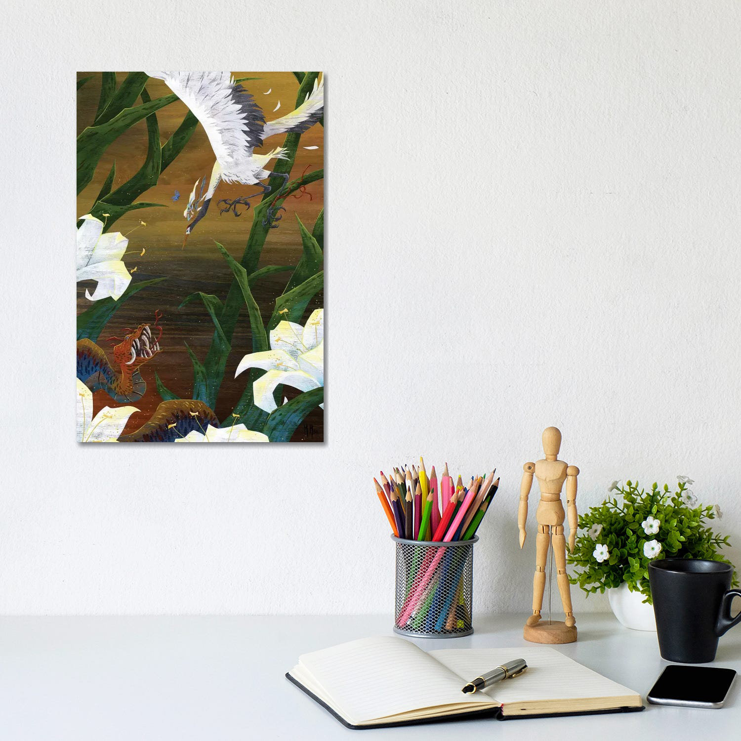 East Urban Home " Righteous Crane " Painting Print | Wayfair