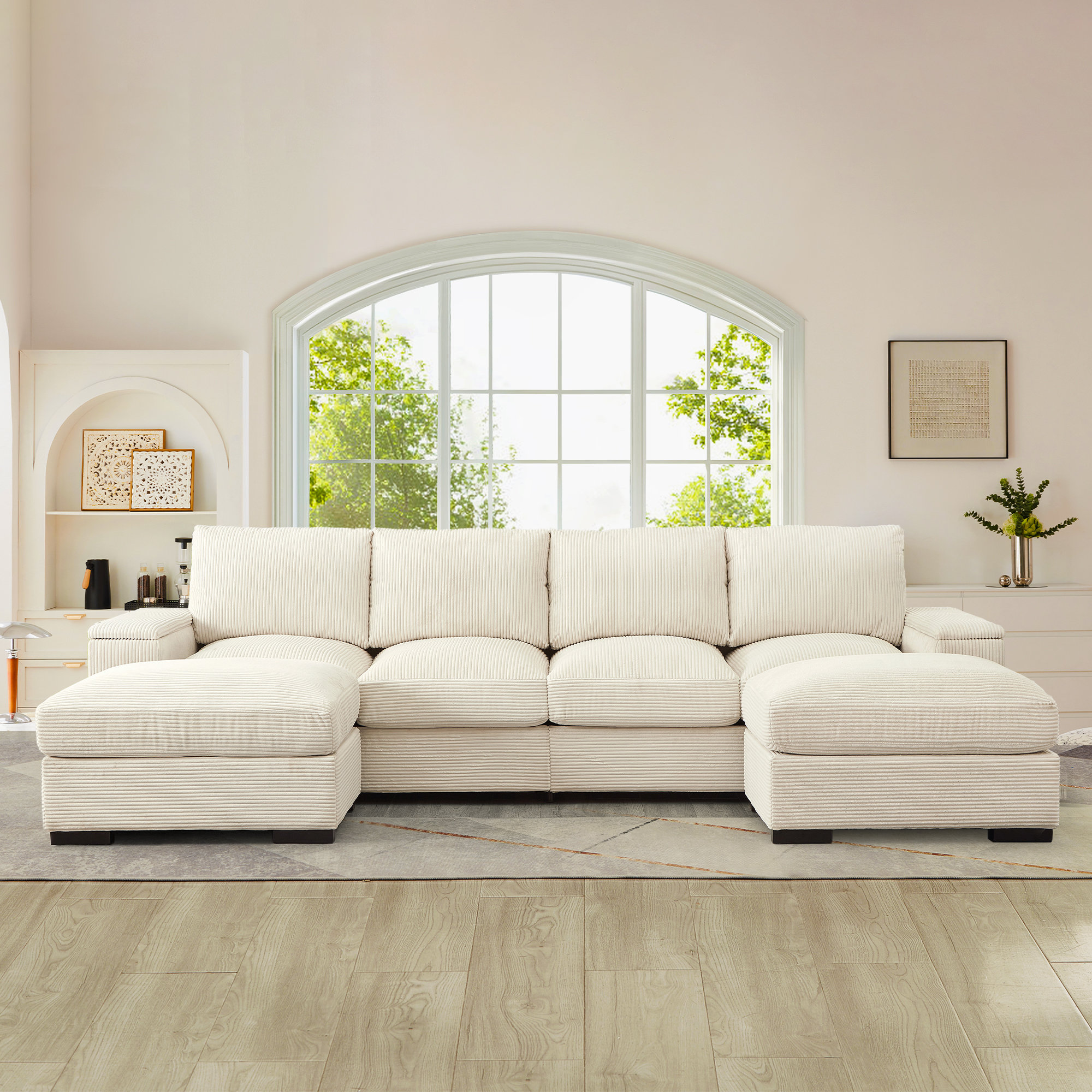 Latitude Run® Carbaugh 122"W Corduroy Modular U-shape Sectional, RAF ...