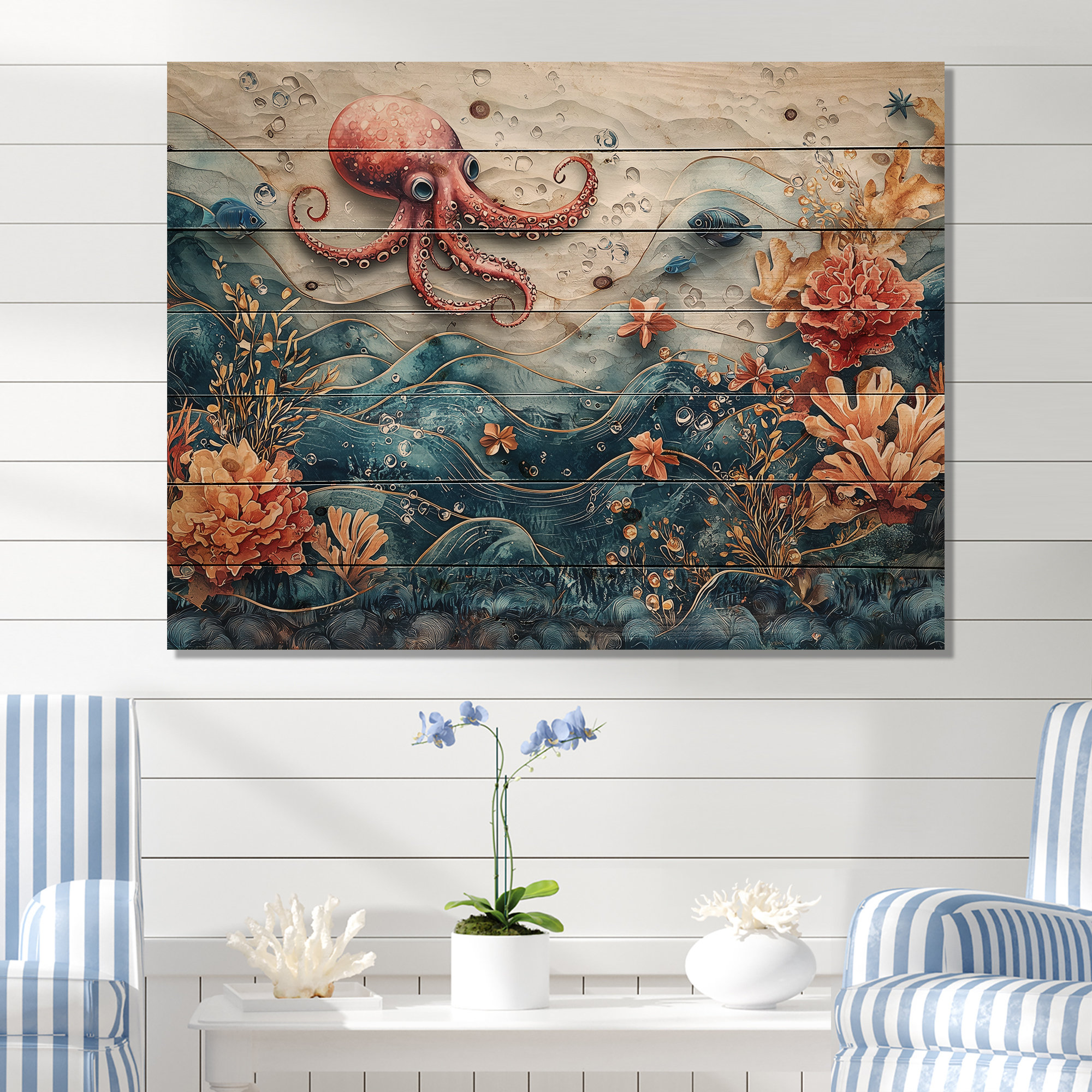 Ophelia & Co. Abstract Squid In Coral Colorful Collages II - Squid Wood ...