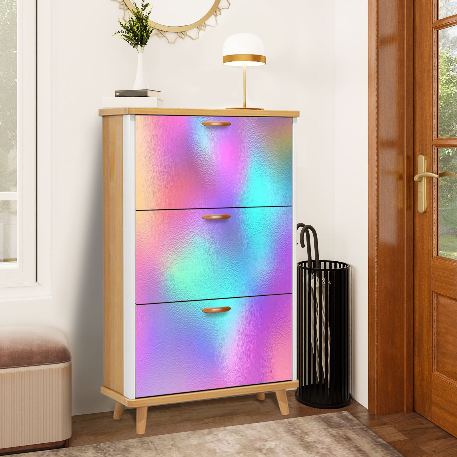 Brayden Studio Shoe Storage Cabinet with 3 Flip Drawers for rainbow ...