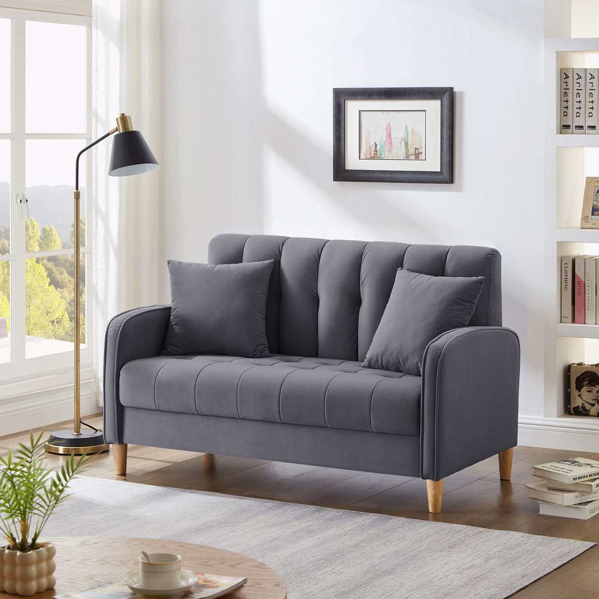 Ebern Designs Small Space Loveseat Smooth Velvet Upholstered Tufted ...