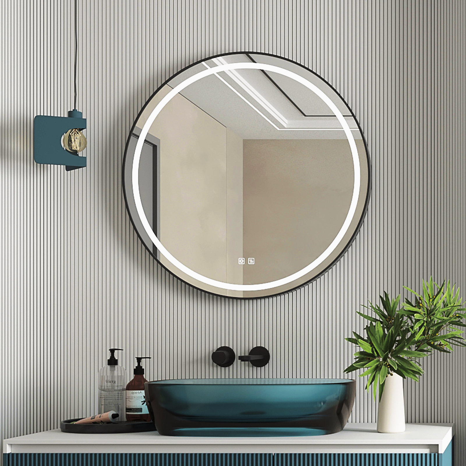 Wade Logan Glenolden Frameless LED Round Vanity Mirror with Lights ...