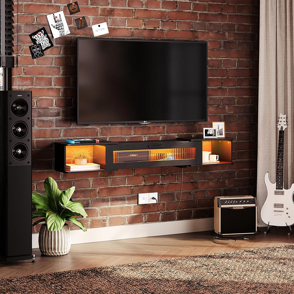 Wrought Studio Floating TV Stand With LED Light Power Outlet For Tvs Up ...