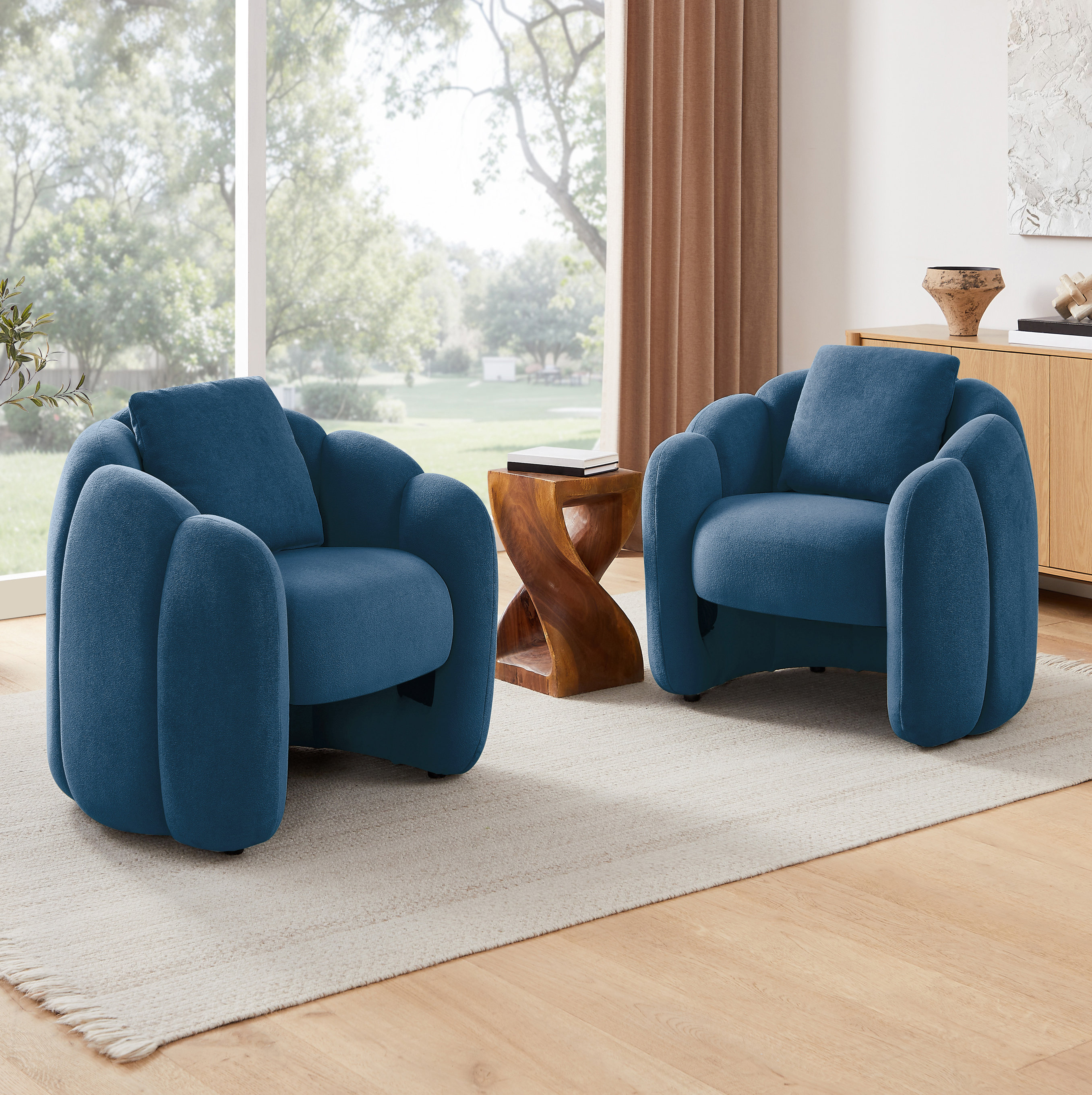 Everly Quinn Mona 35.04'' W Tufted Flannel Upholstered Accent Barrel ...