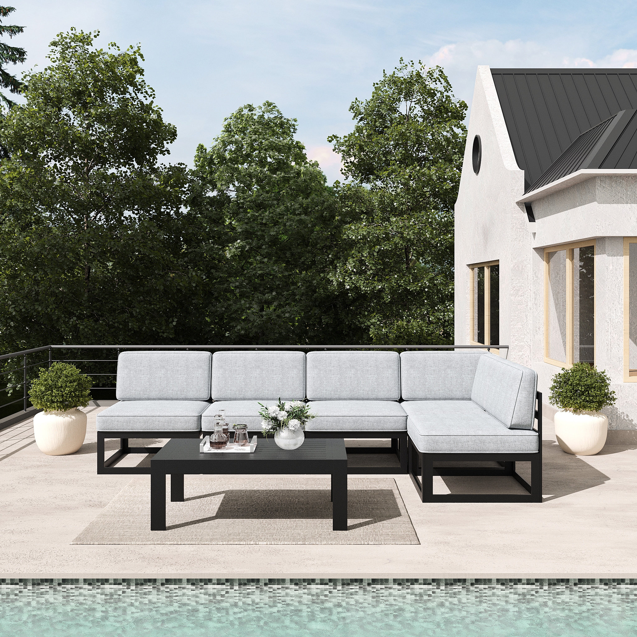 Latitude Run® 6 - Piece Outdoor Modular Sectional Set with Coffee Table ...