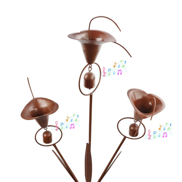 Arlmont & Co. Garden Stake With Bells, Rustic Metal Garden Stakes ...