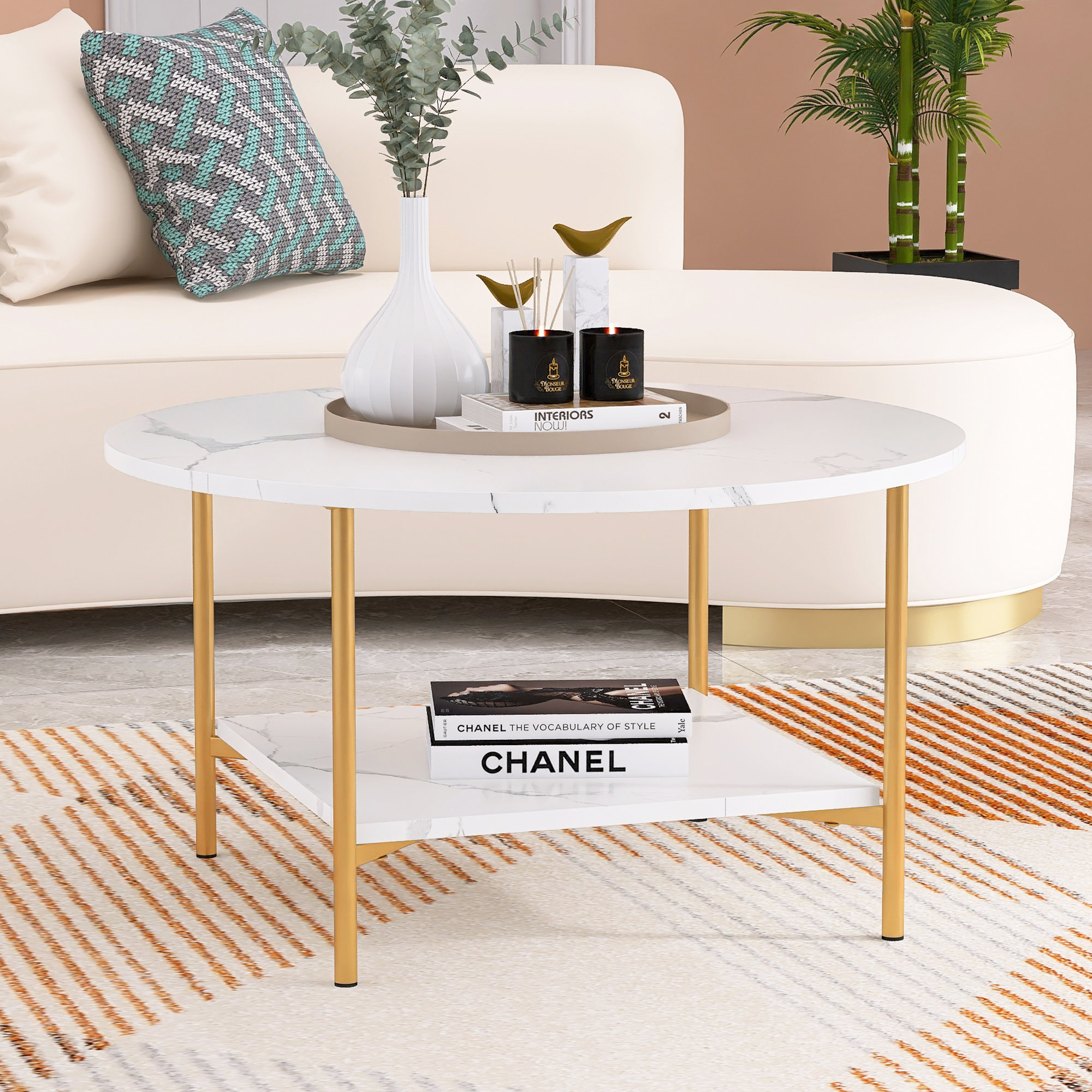 Orren Ellis Modern Round Coffee Table with Storage Metal Frame ...