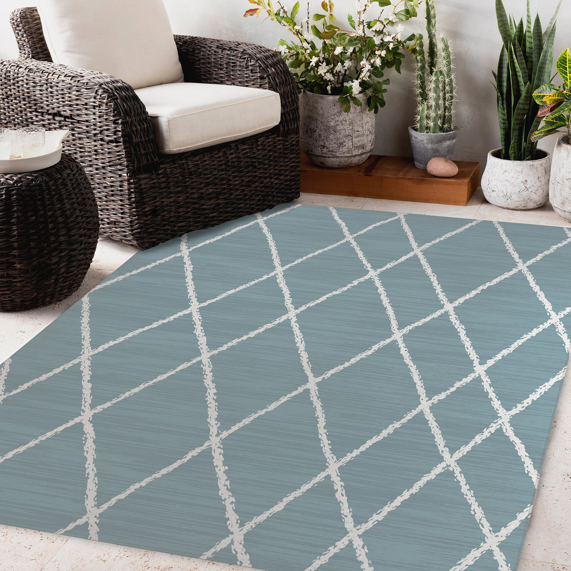 Foundry Select Weisner Geometric Blue Indoor / Outdoor Area Rug ...
