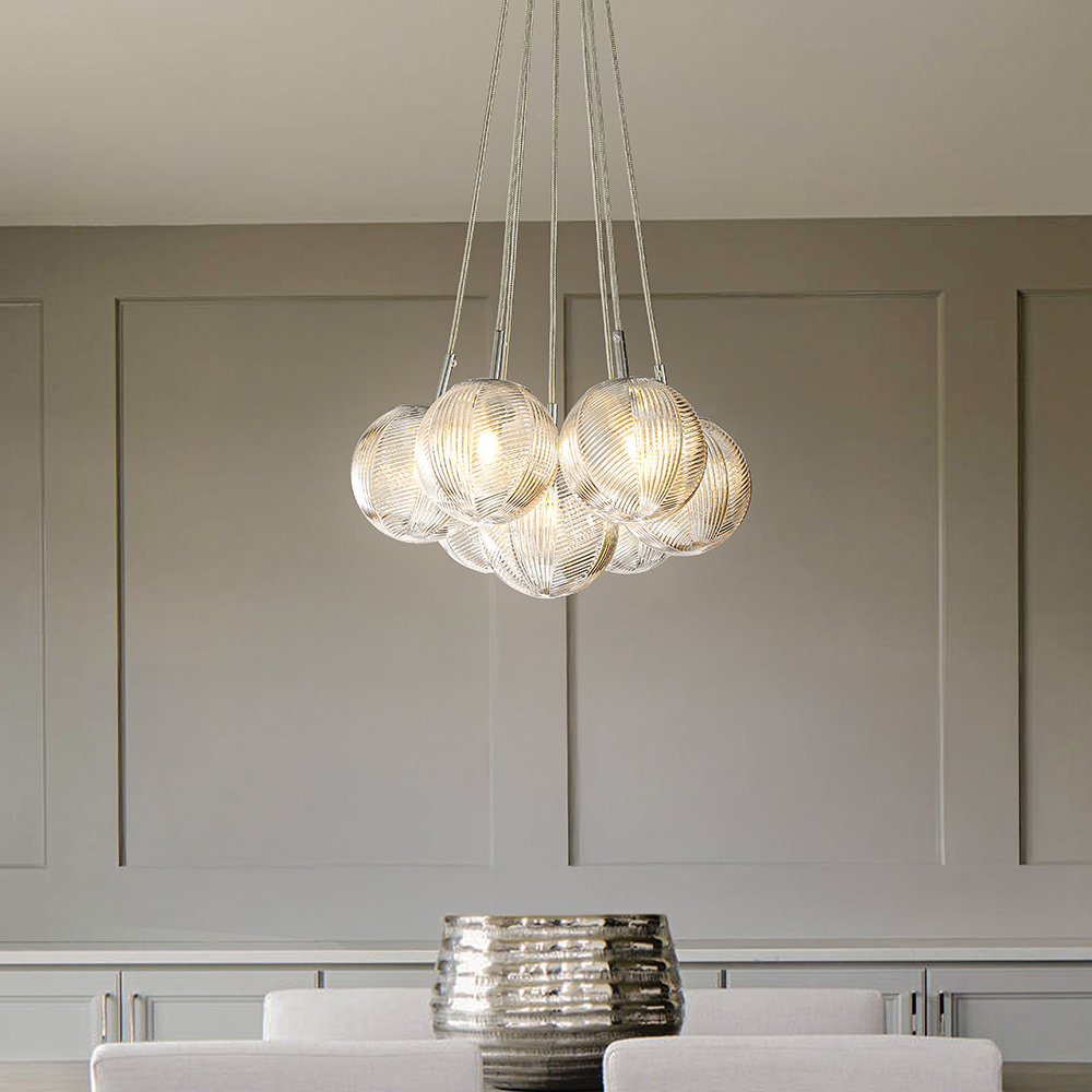 Ebern Designs 7-light Modern Glam Polished Chrome Globe Cluster Pendant ...