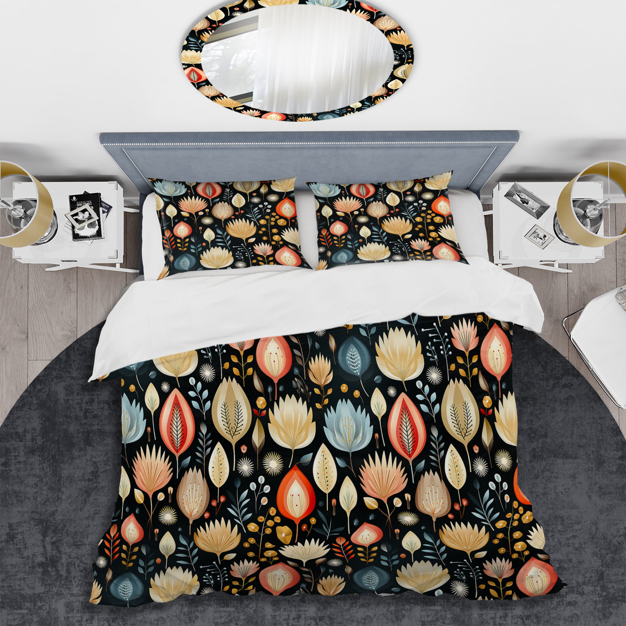 Design Art Peach & Black Vintage Eclectic Blooms Mix Collage - Eclectic ...