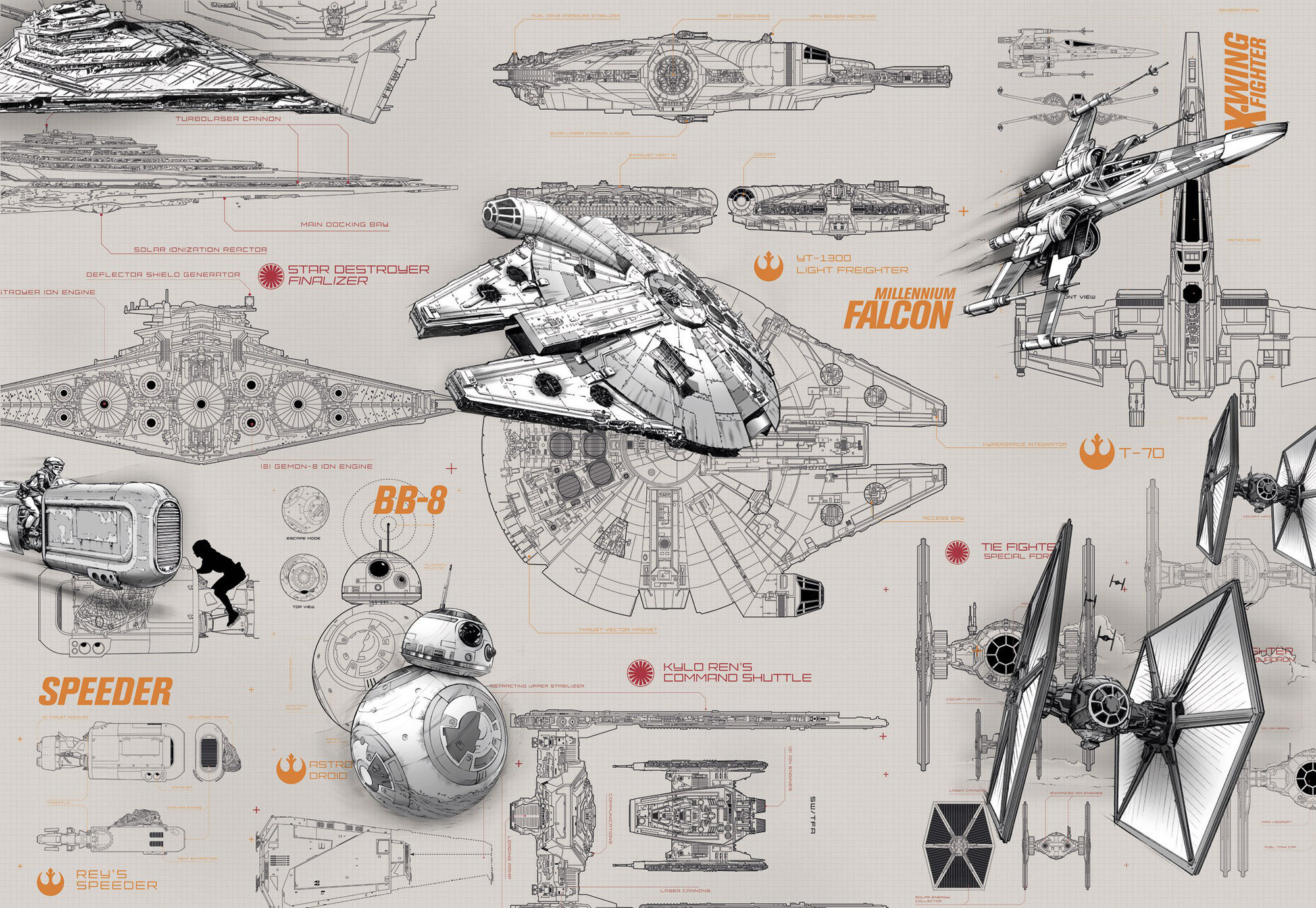 Star Wars Blueprints Wall Mural & Reviews | Wayfair.co.uk