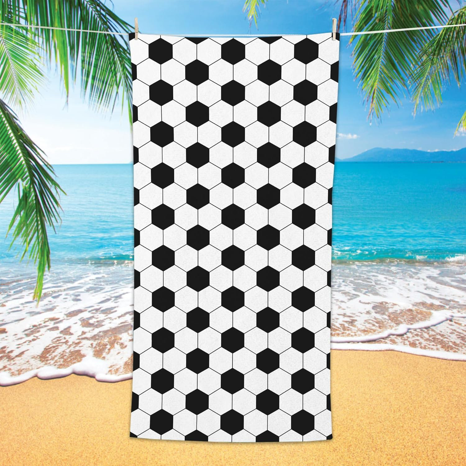WIZIAT Football Beach Towel, Black White Microfiber Bath Towel For ...