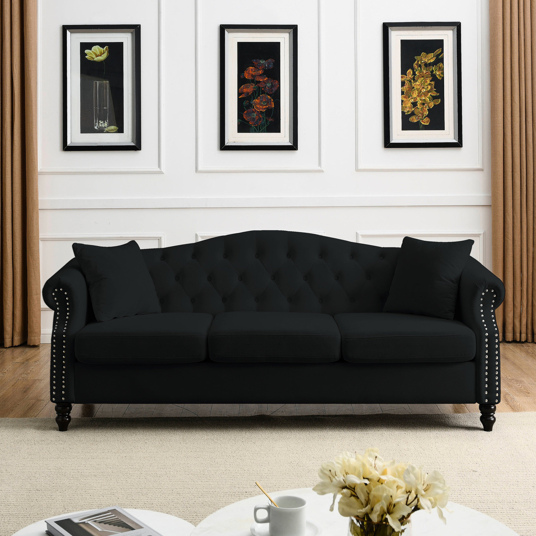 House of Hampton® 79" In Black Velvet - 3 Seater With Resistance And ...