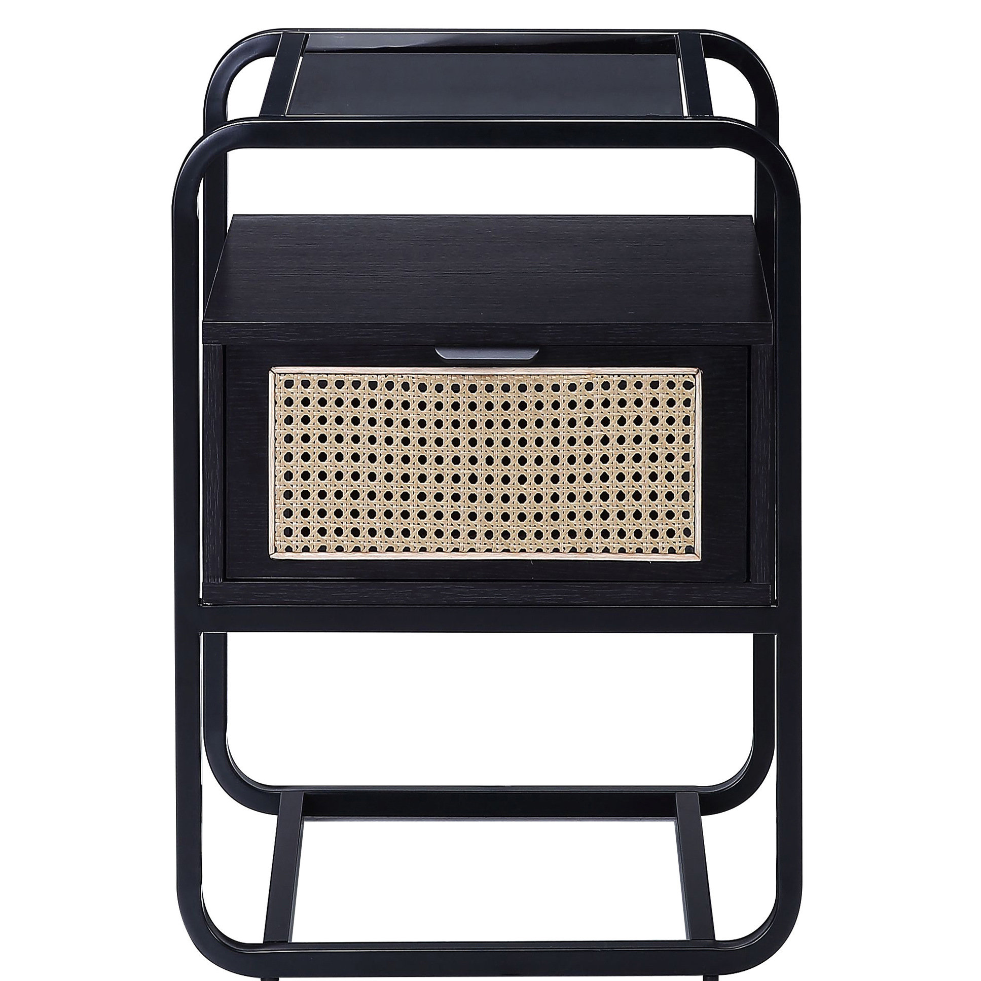 Ebern Designs Black Accent Table Featuring Tempered Glass And Front ...