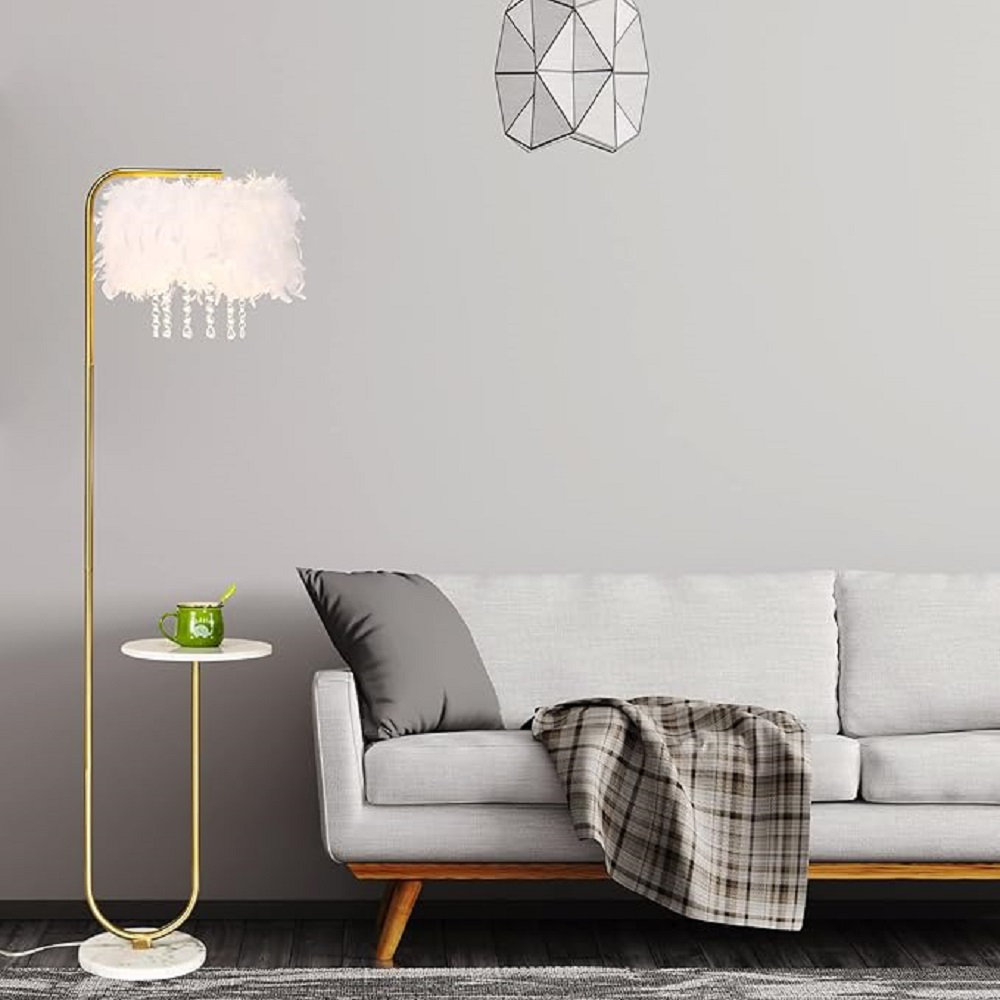 House of Hampton® Unique Led White Feather Floor Lamp With Tray,Ostrich ...