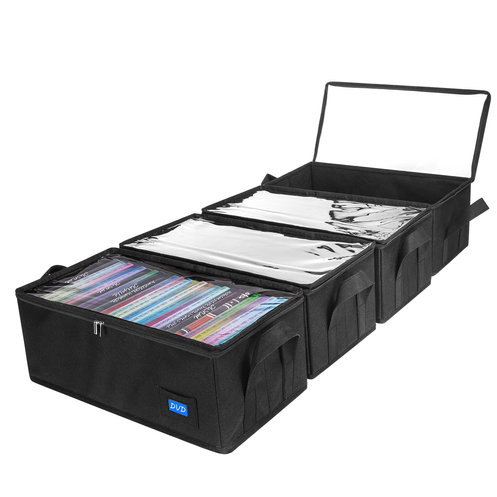 Ebern Designs DVD Case Holder With Handles And Clear Lid, 4-Pack Black ...