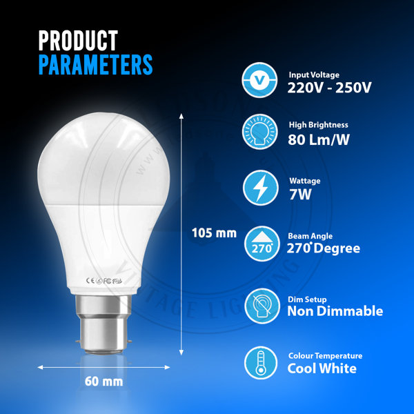 LEDSone 60 Watt Equivalent A60 BA22d/Bayonet Cap 6000K LED Bulb ...