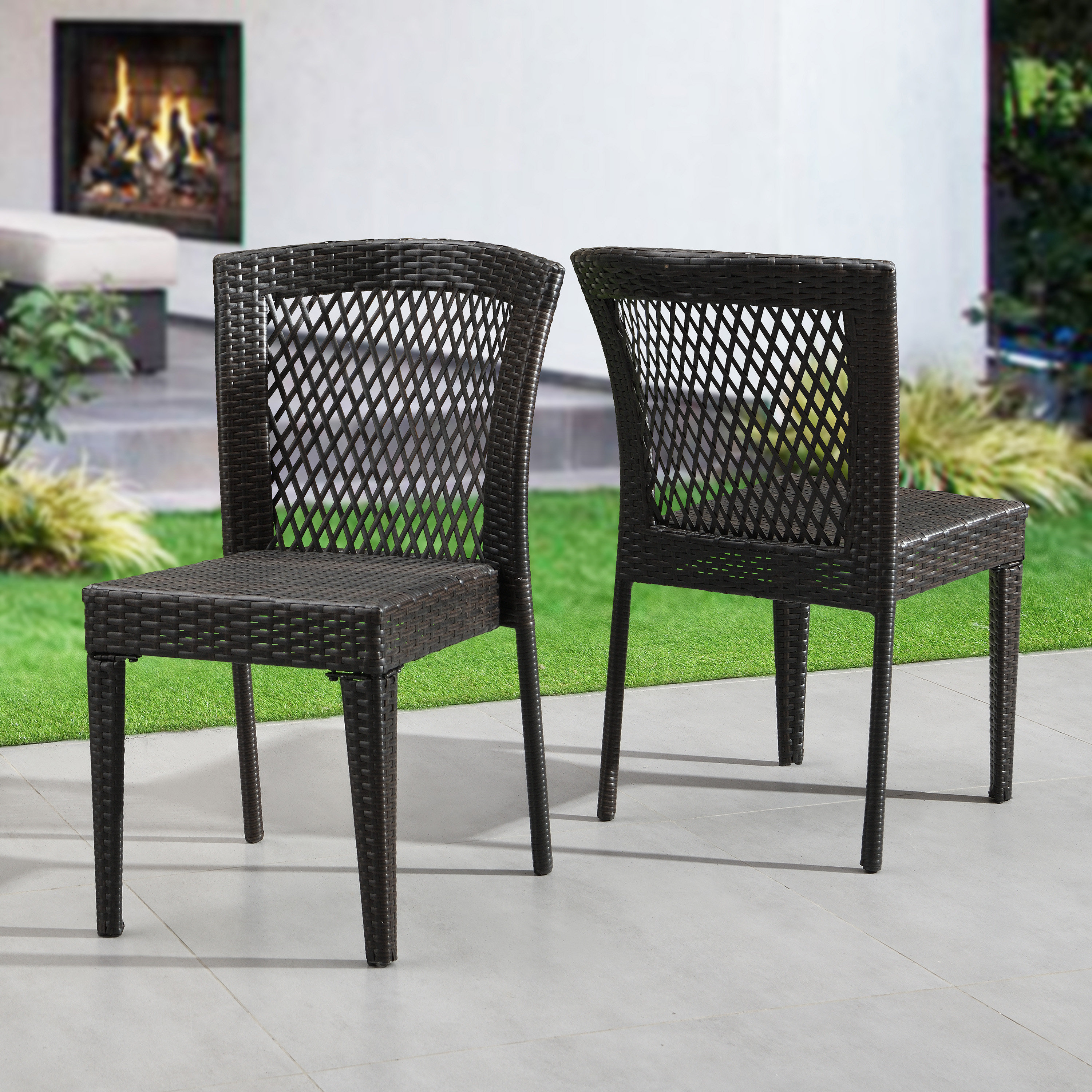George Oliver Rattan Outdoor Stackable Chairs, Steel Frame Patio Chairs ...