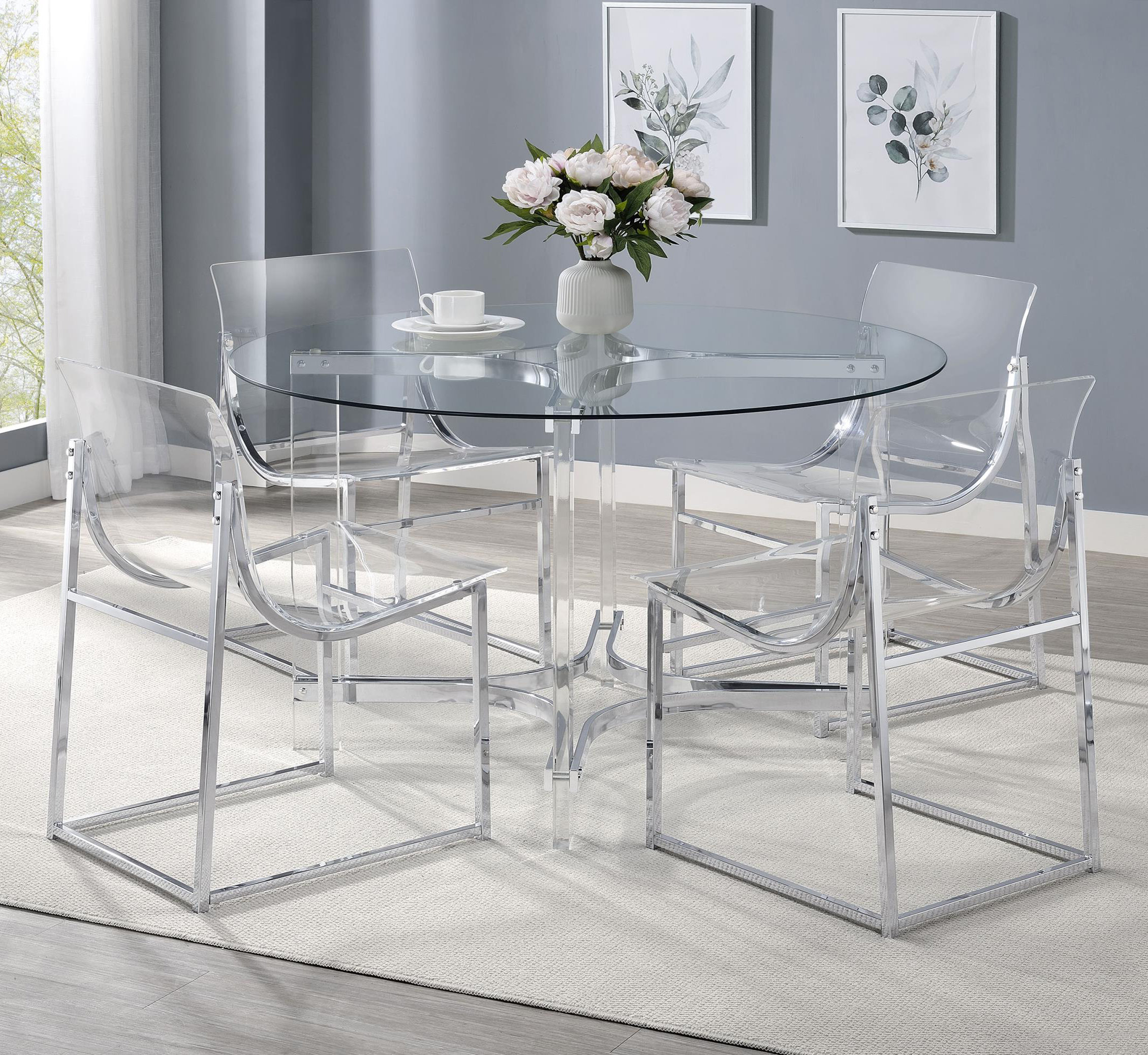 Ivy Bronx 47-inch Round Glass Top Acrylic Dining Table Chrome | Wayfair