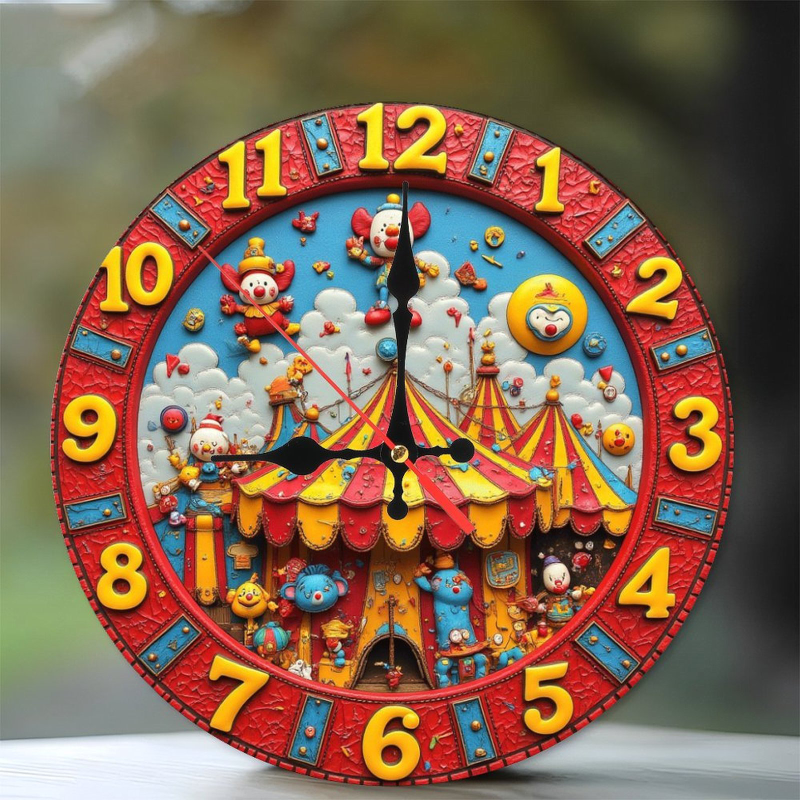 East Urban Home circus clock whimsical figurines colorful design | Wayfair