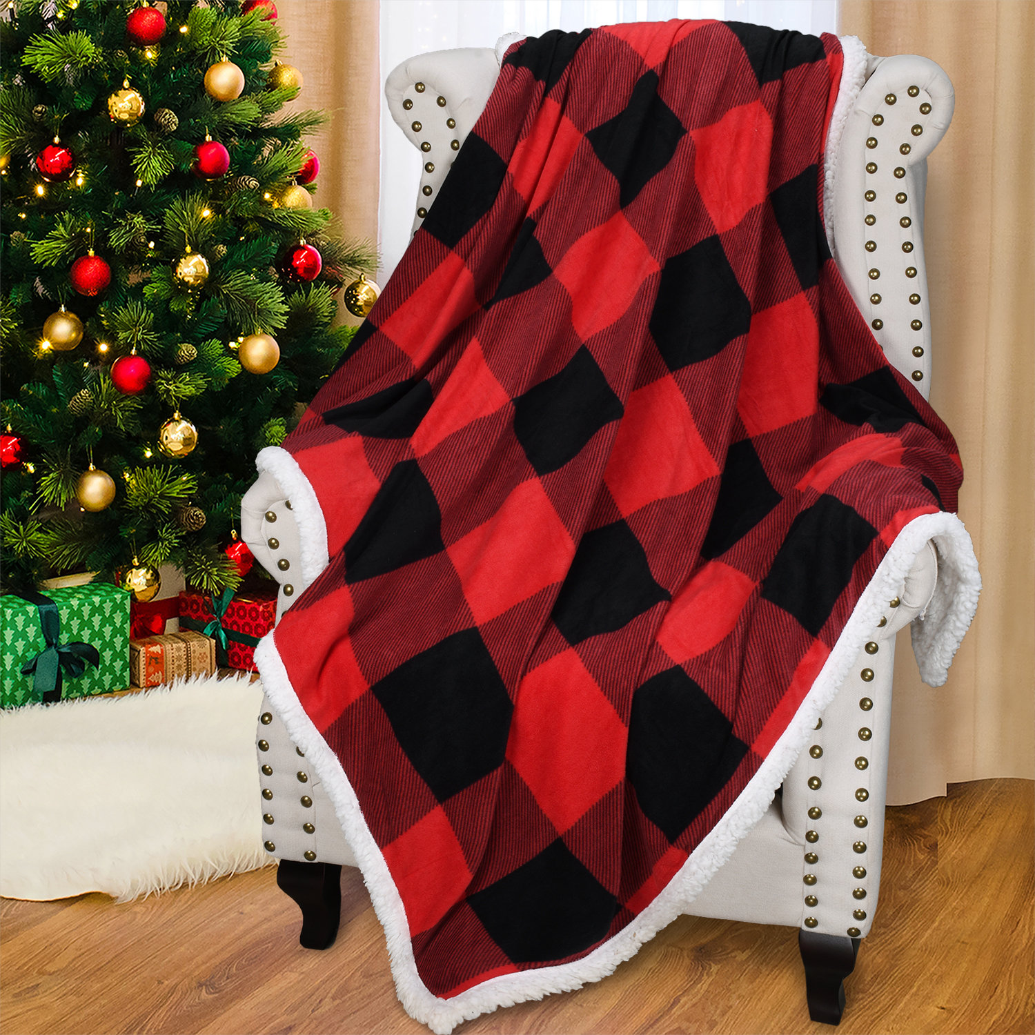 Catalonia Red Black Plaid Sherpa Blanket, Buffalo Sherpa Throw Blanket ...