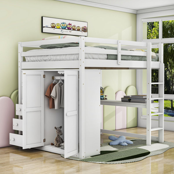 Harriet Bee Javohn Full 3 Drawer Platform Loft Bed with Built-in-Desk ...