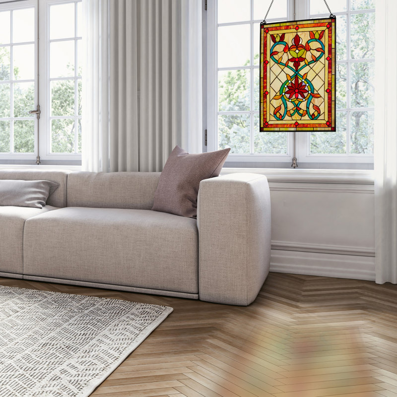 Fleur De Lis Living 24"H Tiffany Style Stained Glass Fiery Hearts and ...