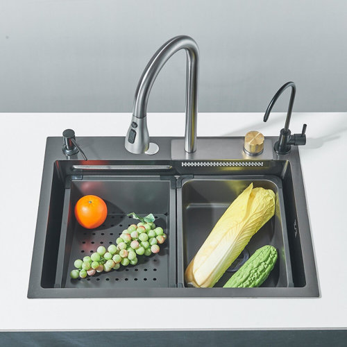 Nabiyy Waterfall Kitchen Sinks Combo Stainless Steel Nano Sink Pull-Out ...