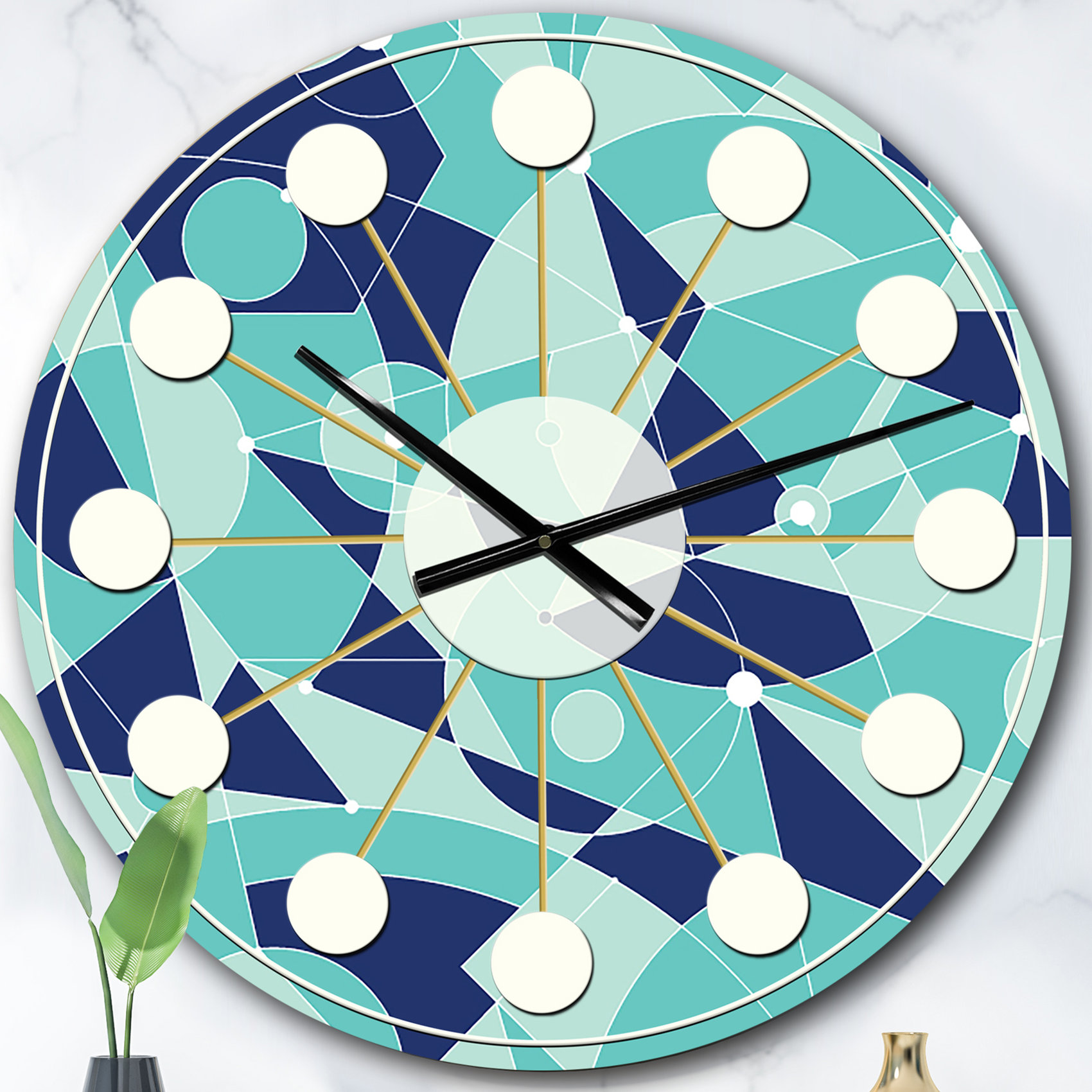 East Urban Home Retro Geometric Grid IV - Mid-Century Modern wall clock ...
