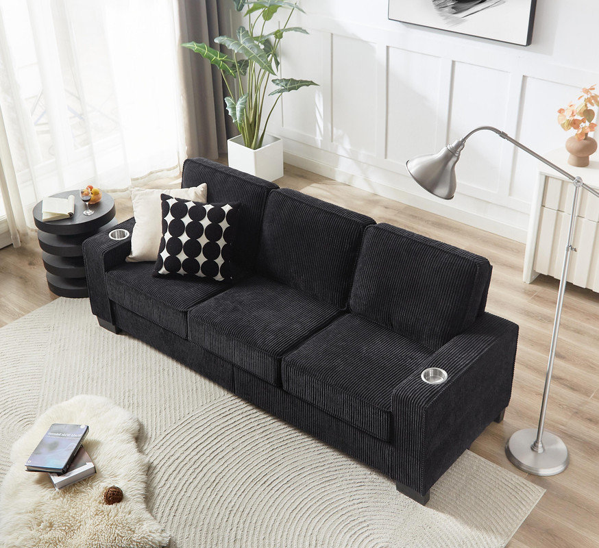 Latitude Run® Corduroy 3-Seater Modern Sofa Compressed Design for Easy ...