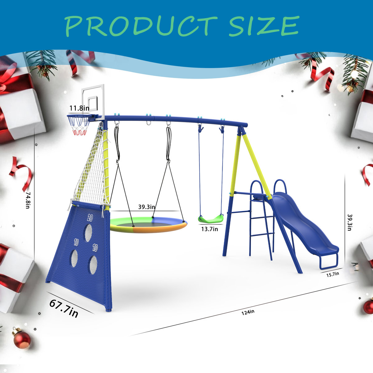 SUMIJ 5 in 1 Metal Kids Swing Sets with Heavy Duty Outdoor A-Frame ...