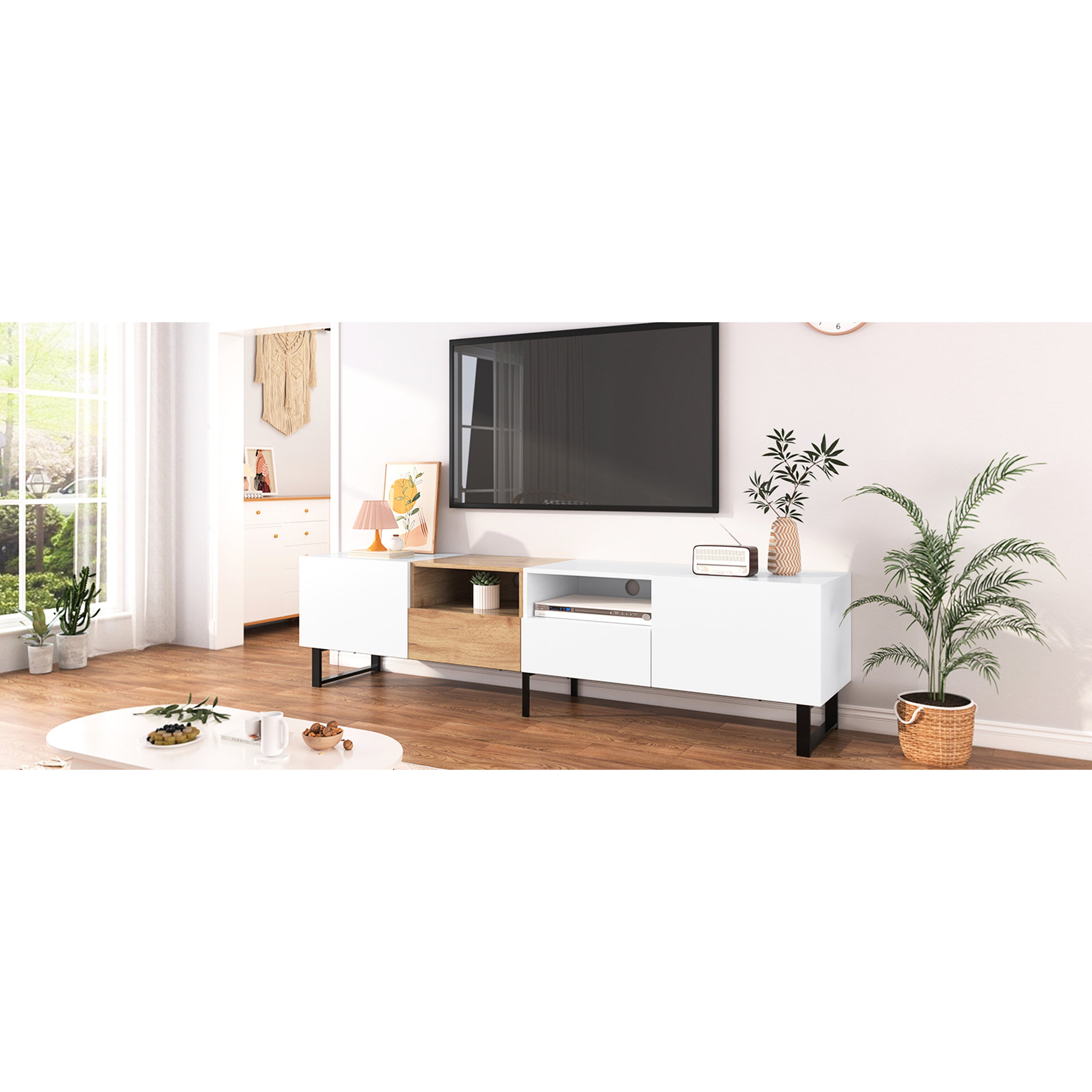 Ebern Designs Tv Console Table For 80" Tvs With Multi-functional ...