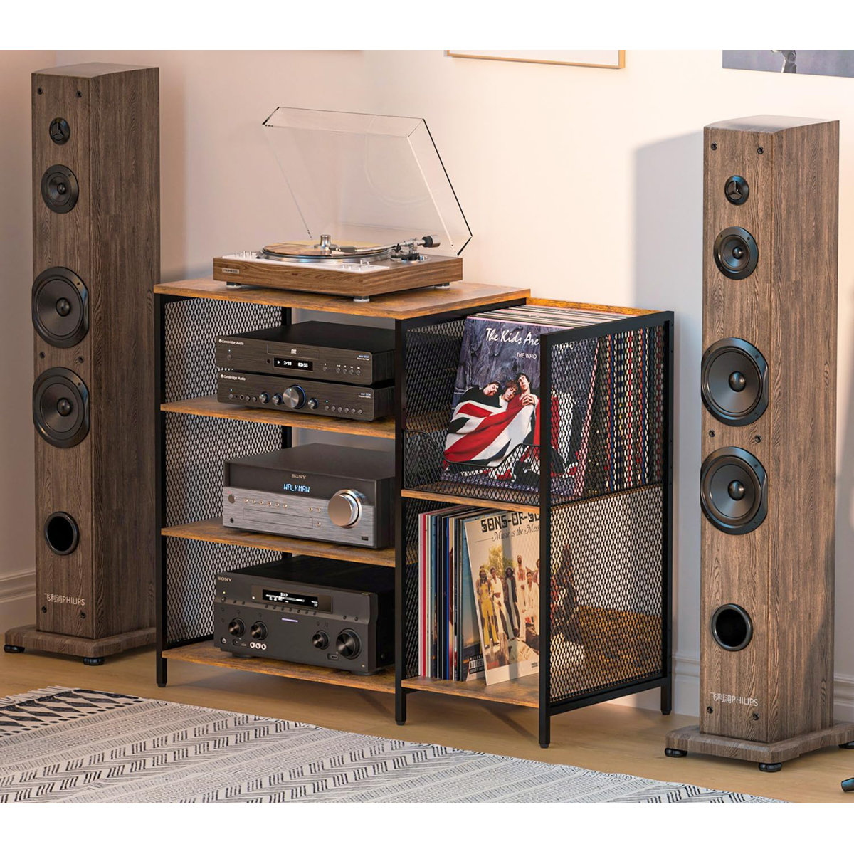 CHUANGWENYI Large Professional Record Player Stand Table With Record ...