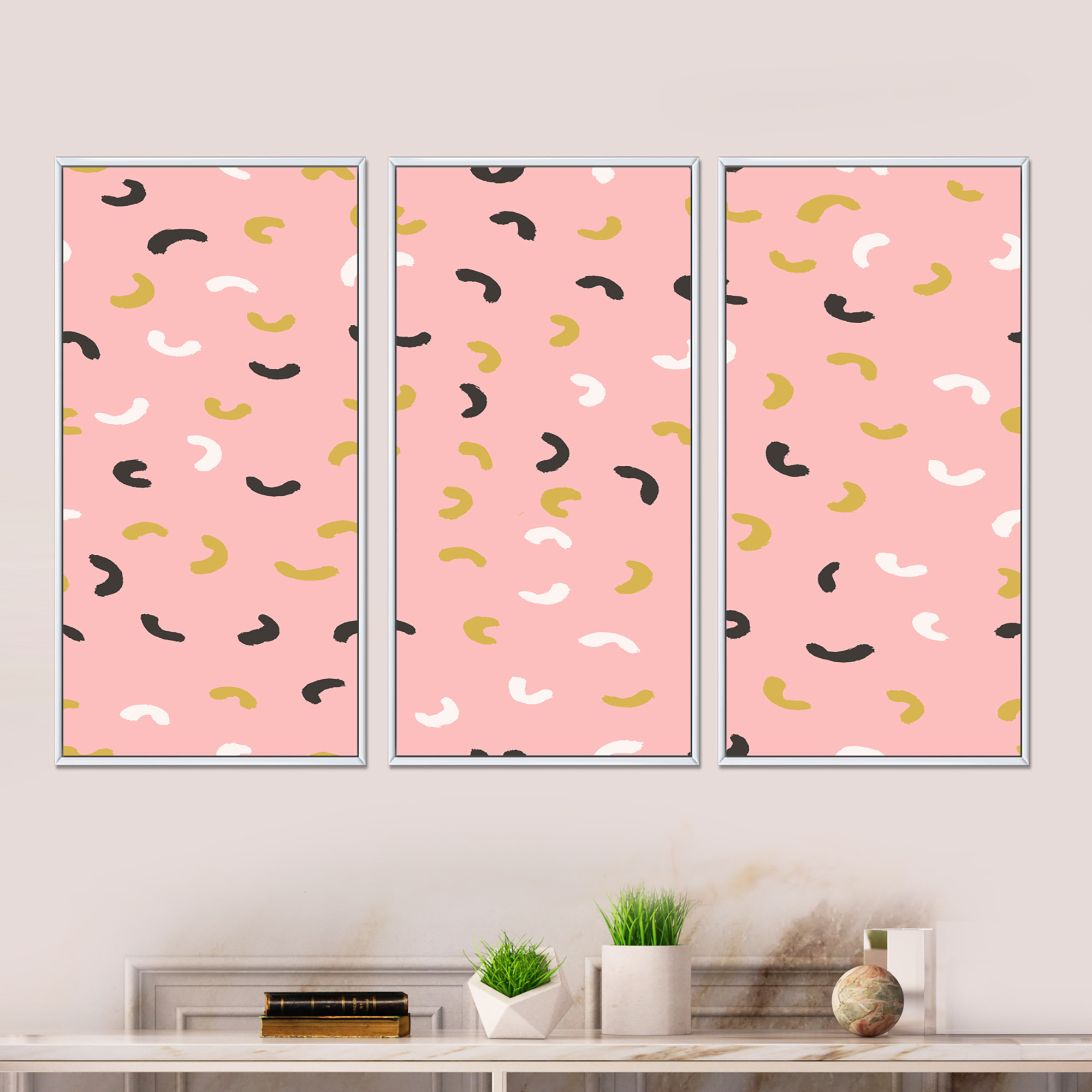 George Oliver Retro Pink Squiggles In Black White And Green I - 3 Piece ...