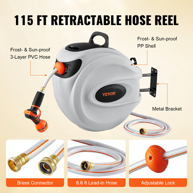 VEVOR Retractable Plastic Wall Mounted Hose Reel with Automatic Rewind ...