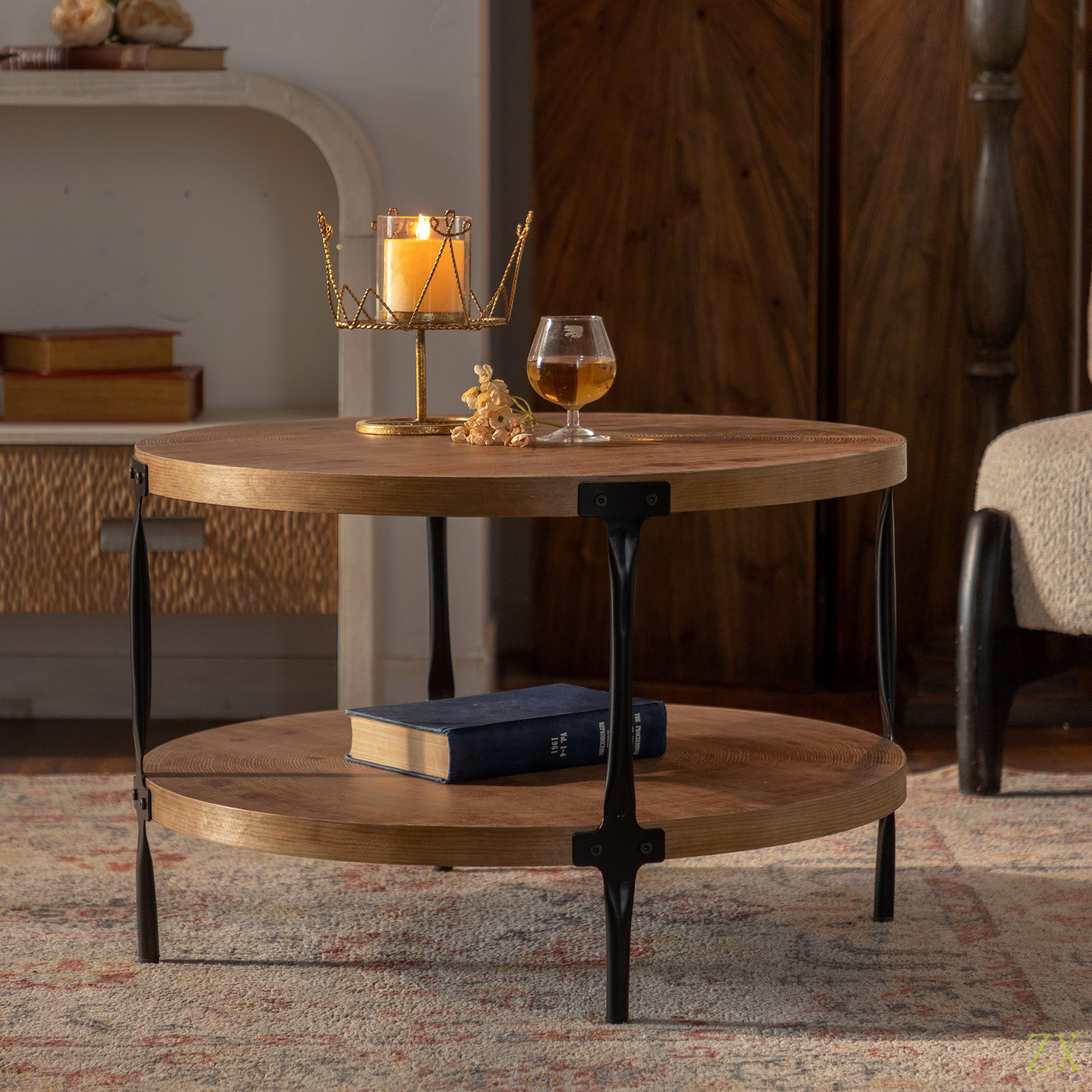 17 Stories Round Two-Ply Coffee Table Handcrafted Relief Sturdy ...