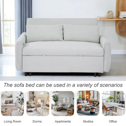 Latitude Run® Isel 57'' Sofa Bed Sleeper Loveseat with USB Port and Two ...