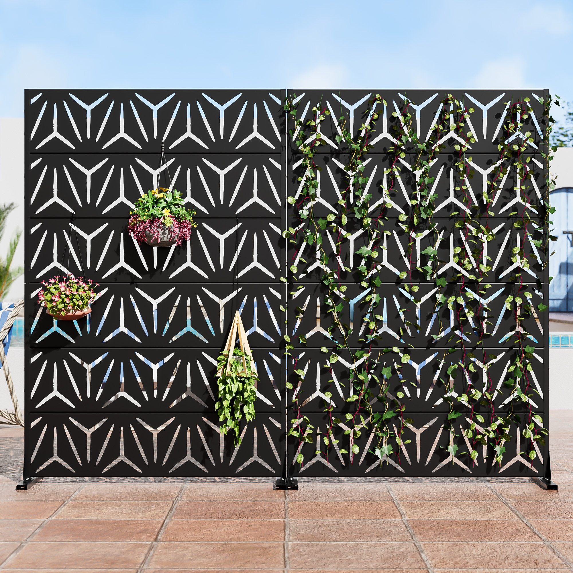 Dovelina Metal 72" x 47" Privacy Metal Screen Fence Panel Set of 2 ...