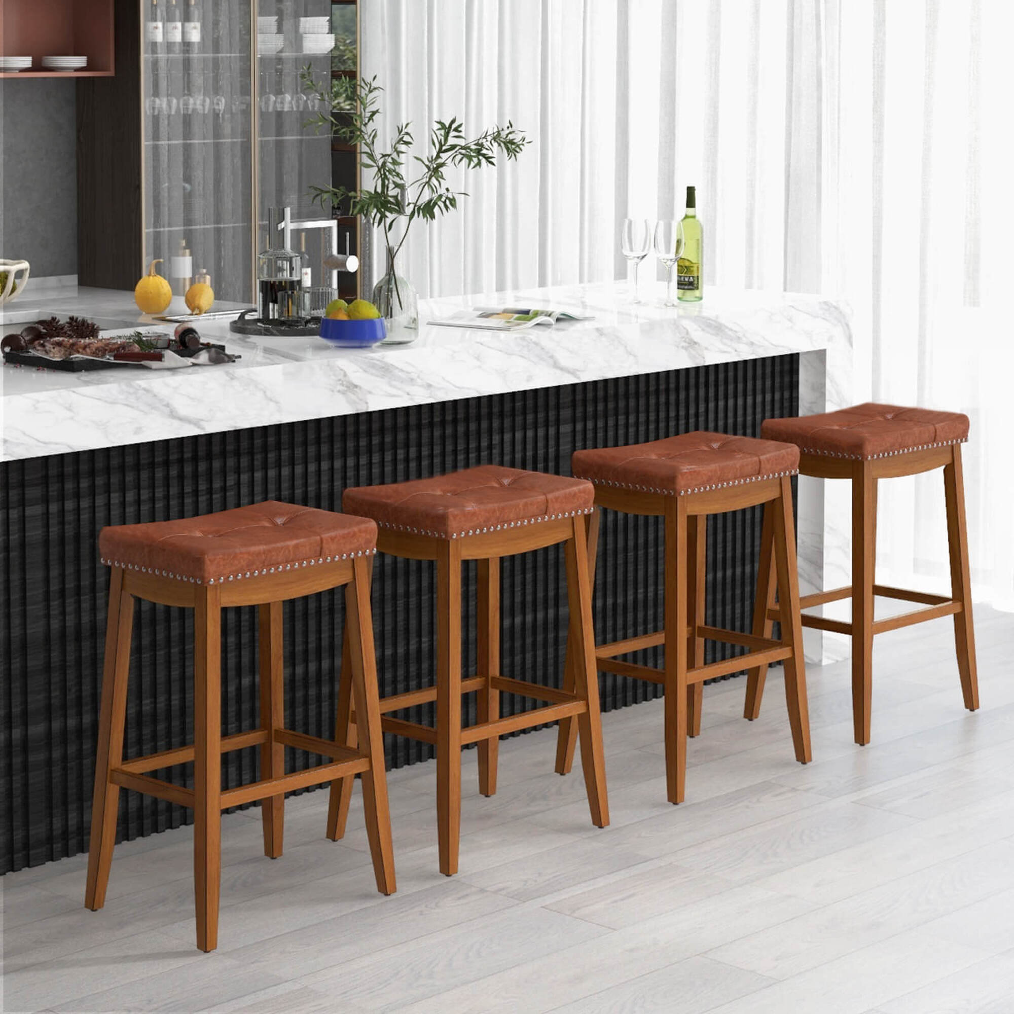 Red Barrel Studio® Saddle Bar Stools With Pu Leather Seat Solid Rubber ...