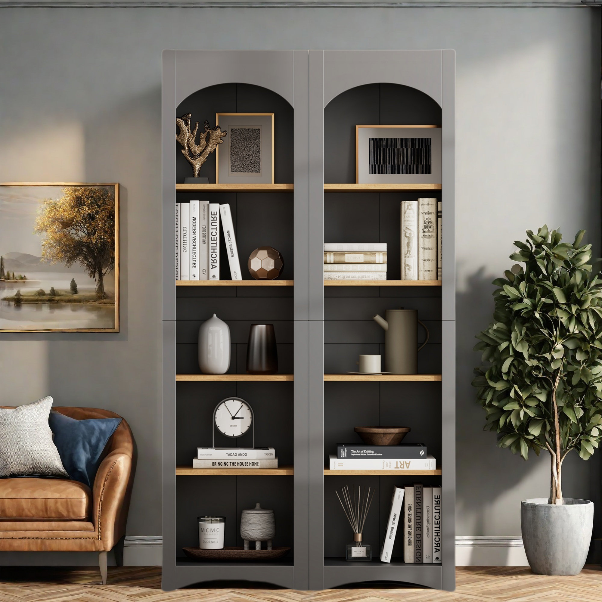 Lark Manor™ Farmhouse Two-tone Storage Bookcase With 5 Tiers | Wayfair
