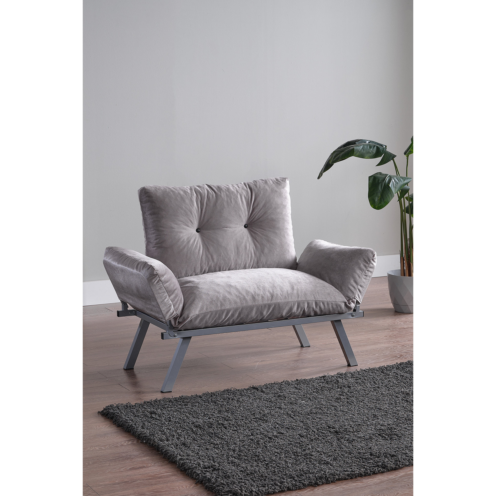 Ebern Designs Metal Legged Futon Love Bench, Stone Gray Chenille, 30 Lb ...
