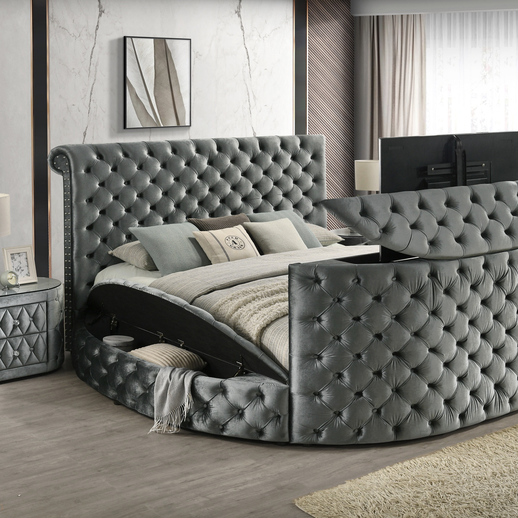 Hokku Designs 1Pc Luxurious King Size Bed Deeply Tufted Headboard Nail ...