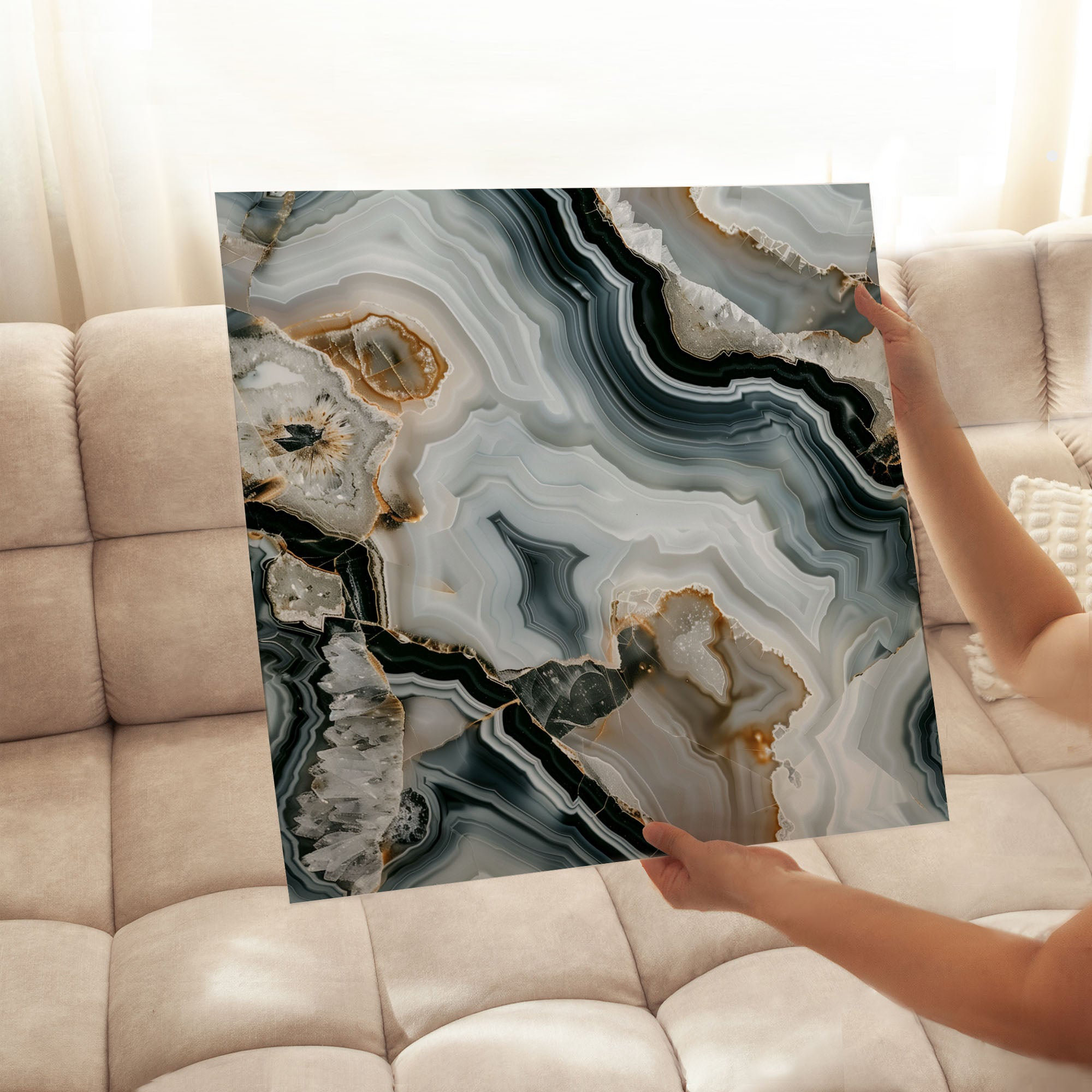 Wrought Studio™ Abstract Gray Marble Geode Pattern II Modern Unframed Art Print | Wayfair