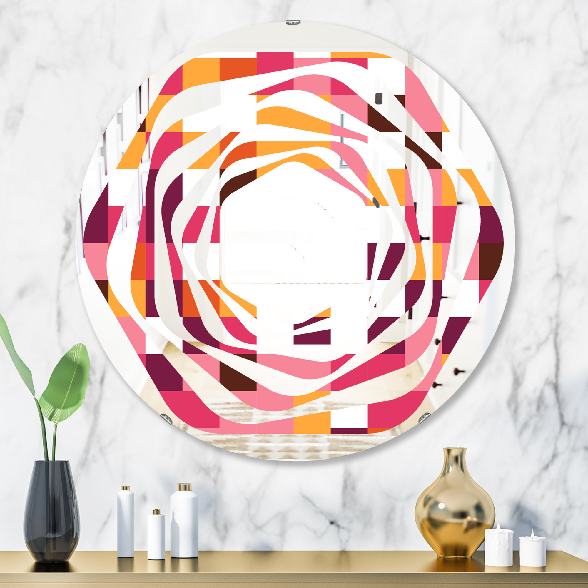 East Urban Home Geometric Design VII Whirl Modern Frameless Wall Mirror ...